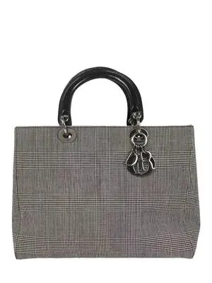 Dior 1999 Large Lady Houndstooth Handbag - Black