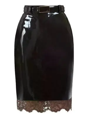 ROWEN ROSE Vinyl Lace Midi Skirt - Brown