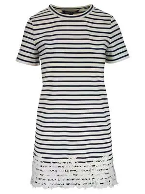 Veronica Beard Striped Lace-detail Mini Dress - Neutrals