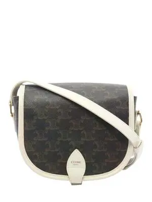 Celine 2021-2026 Medium Triomphe Coated Canvas Folco Crossbody Bag - Black