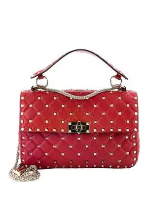 Valentino Garavani Rockstud Spike Flap Bag Quilted Leather Medium Crossbody - Red