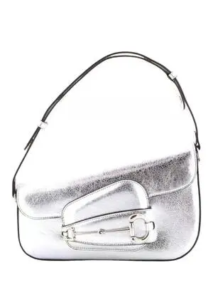 Gucci Horsebit 1955 Asymmetric Leather Shoulder Bag Silver