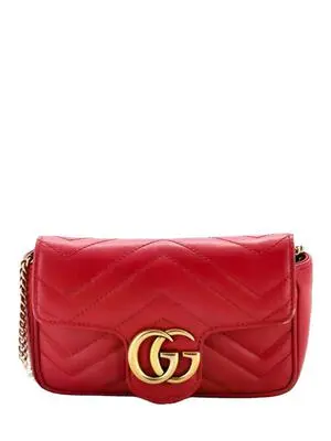 Gucci Gg Marmont Flap Matelasse Leather Super Mini Crossbody Bag - Red