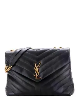 Saint Laurent Loulou Matelasse Chevron Leather Medium Shoulder Bag - Black