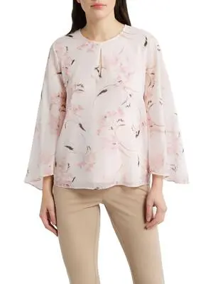 Anne Klein Texture Keyhole Top - Soft Blossom Multi