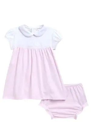 KISSY KISSY Bunny Appliqué Pima Cotton Dress & Bloomers Set - Pink/white