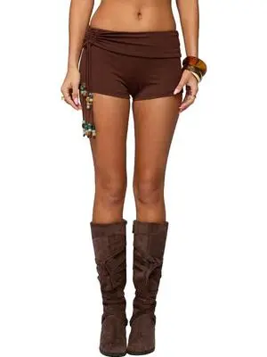 EDIKTED Ruched Shorts - Dark-brown