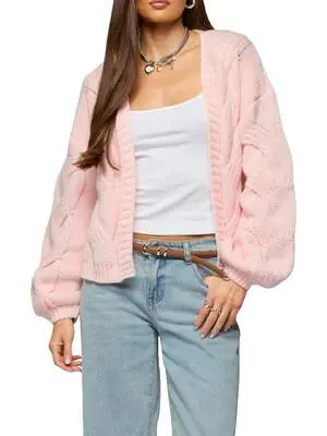 EDIKTED Braiden Chunky Cable Open Cardigan - Pink