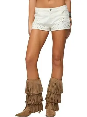 EDIKTED Studded Denim Shorts - White
