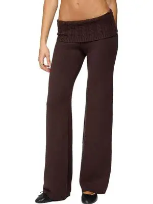 EDIKTED Cable Stitch Waistband Flare Pants - Brown