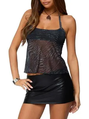 EDIKTED Tiger Print Mesh Halter Top - Dark-gray