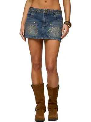 EDIKTED Libbie Studded Denim Miniskirt - Blue