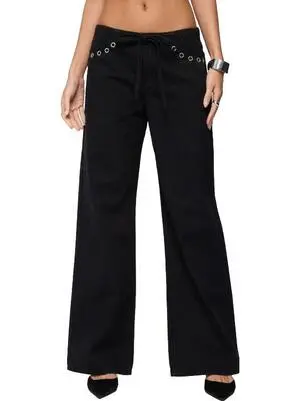 EDIKTED Grommet Low Rise Wide Leg Jeans - Black-washed