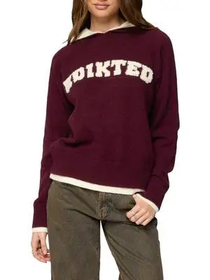 EDIKTED Varsity Logo Knit Hoodie