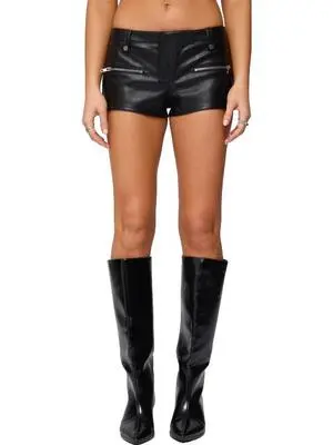 EDIKTED Labella Faux Leather Micro Shorts - Black