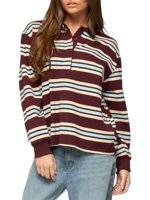 EDIKTED Reny Stripe Rugby Shirt - Burgundy