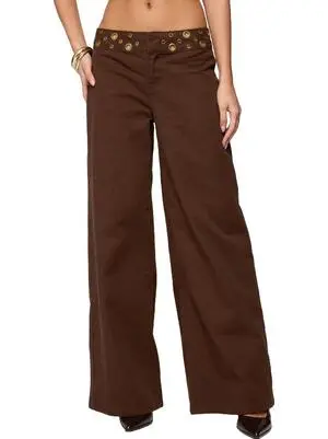 EDIKTED Grommet Low-rise Wide-leg Jeans - Brown-washed