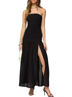 EDIKTED Strapless Mixed Media Maxi Dress - Black