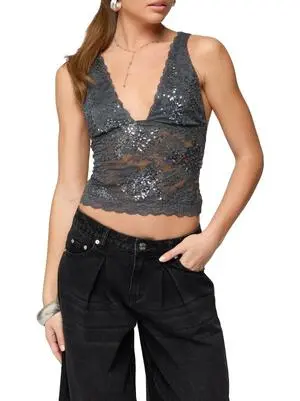 EDIKTED Isaela Sequin Lace Tank