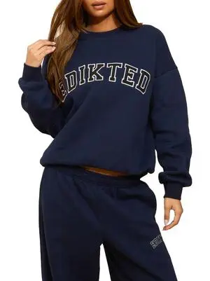 EDIKTED Logo Embroidered Sweatshirt - Navy
