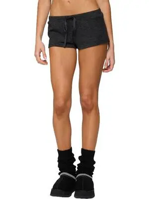 EDIKTED Teddy Waffle Knit Drawstring Shorts - Black