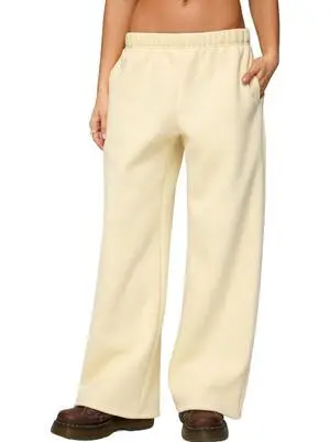 EDIKTED Wide-leg Fleece Sweatpants - Light-yellow