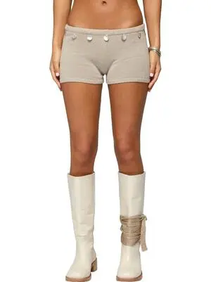 EDIKTED Metallic Knit Shorts - Beige