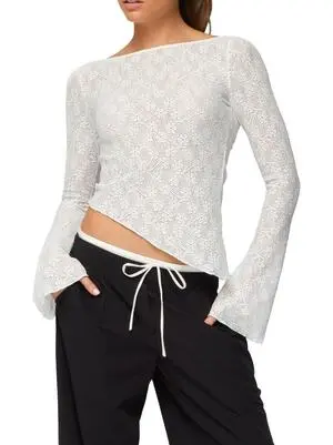 EDIKTED Asymmetric Sheer Lace Top - White