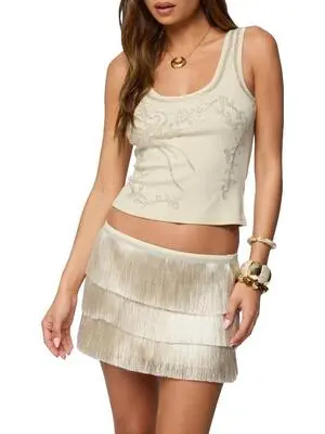 EDIKTED Beaded Scoop Neck Tank - Beige