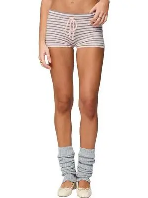 EDIKTED Striped Knit Shorts - Light-pink