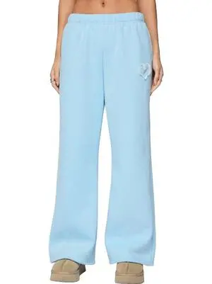 EDIKTED Love Wide Leg Fleece Sweatpants - Light-blue
