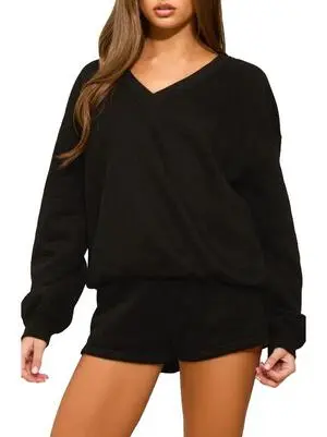 EDIKTED Bronte V-Neck Sweatshirt Black