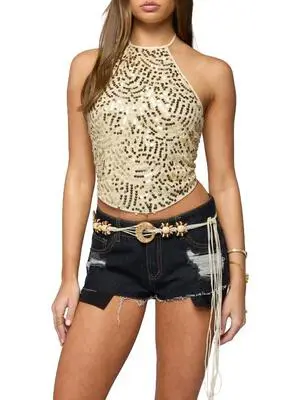 EDIKTED Ilaria Sequin Halter Top - Gold