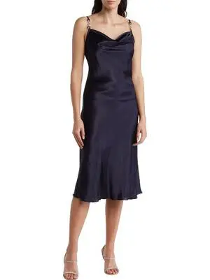 JUMP APPAREL Satin Cowl Neck Midi Dress - Navy