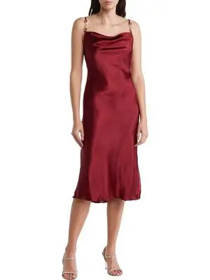 JUMP APPAREL Satin Cowl Neck Midi Dress Wine