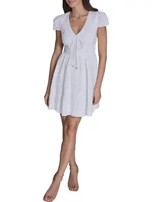Bcbgmaxazria Textured Floral Cotton Dress - White