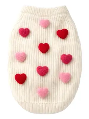 FOUND MY ANIMAL Heart 3d Icon Rib Dog Sweater - Cream
