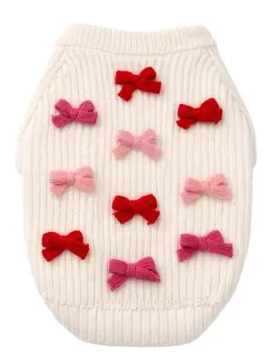 FOUND MY ANIMAL Bow 3d Icon Rib Dog Sweater - Cream