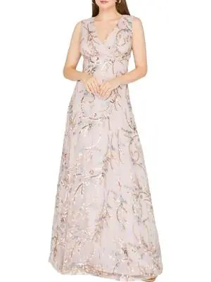 Js Collections Lavina Sequin Tulle Gown - Rose Gold
