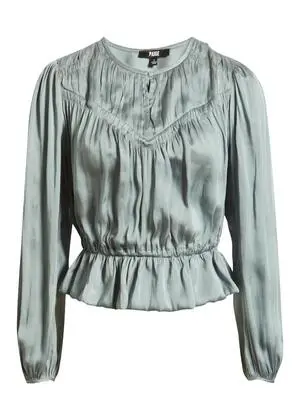 Paige Gansevoort Satin Peplum Top - Surf