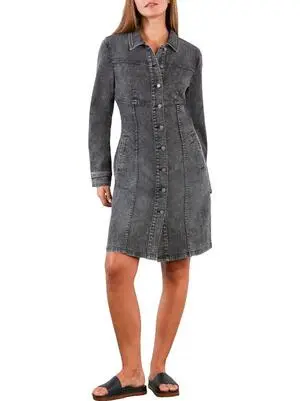 WASH LAB DENIM Long Sleeve Denim Shirt Dress - Soft Grey