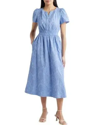 Anne Klein Embroidered Cotton Midi Dress - Surf Blue