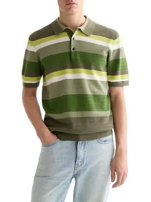 Scotch & Soda Stripe Textured Polo - Garden Green Stripe