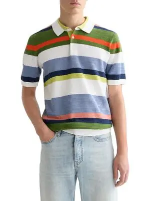 Scotch & Soda Stripe Textured Polo - Off White Stripe
