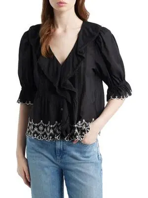 Madewell Ruffle Puff Sleeve Top - Jet Black