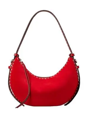 Tory Burch Romy Suede Half Moon Shoulder Bag Red