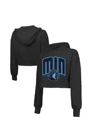 MAJESTIC THREADS Minnesota Timberwolves Cropped Pullover Hoodie - Black