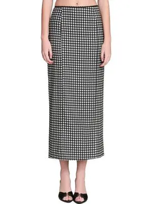 Avec Les Filles Gingham Cotton & Linen Blend Maxi Skirt - Black/cream Gingham