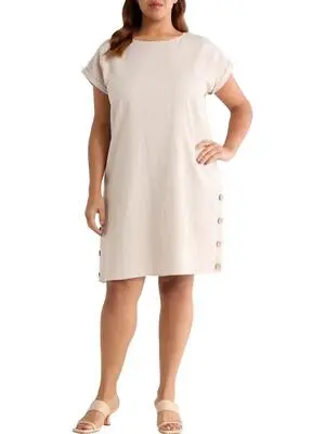 Jones New York Side Button Linen Blend Dress - Natural Stone