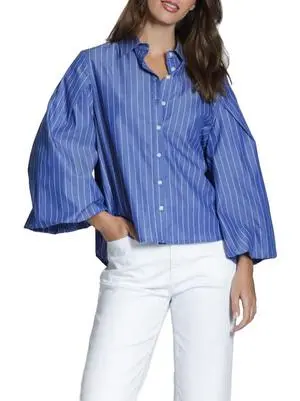 APNY Cotton Bubble Sleeve Button-up Shirt - Bluewhite Stripe